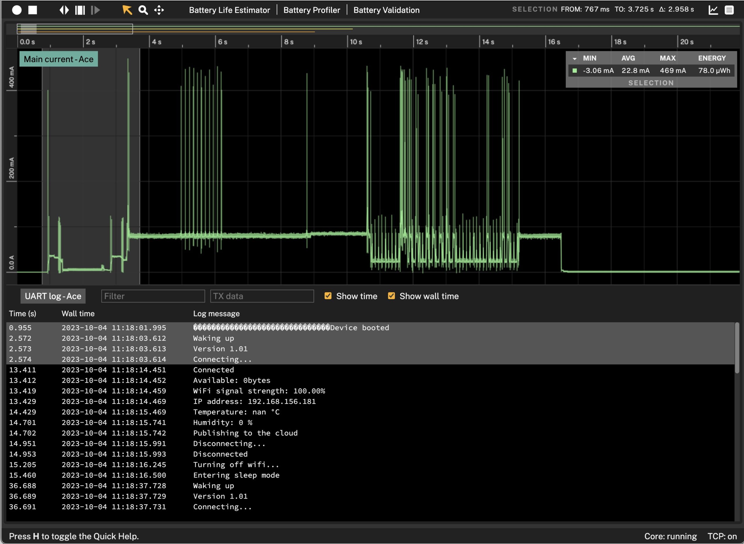 Leveraging debug UART logs for power profiling